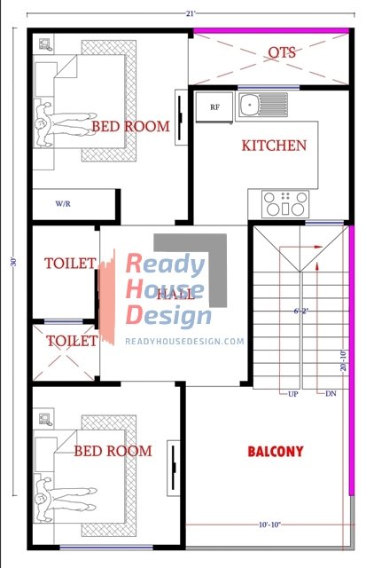 house plan balcony 21×30 ft