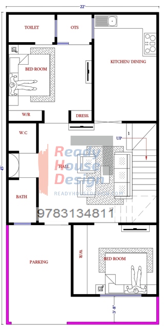 house plan 22×45 ft