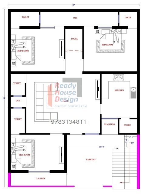 house plan 37x 50 feet